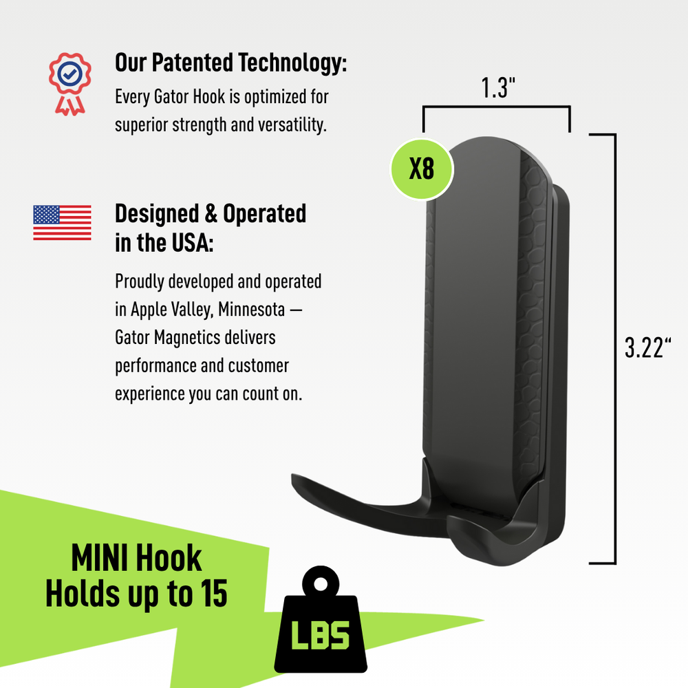 Dual Prong MINI Magnetic Hook 8-Pack - Holds up to 15 lbs