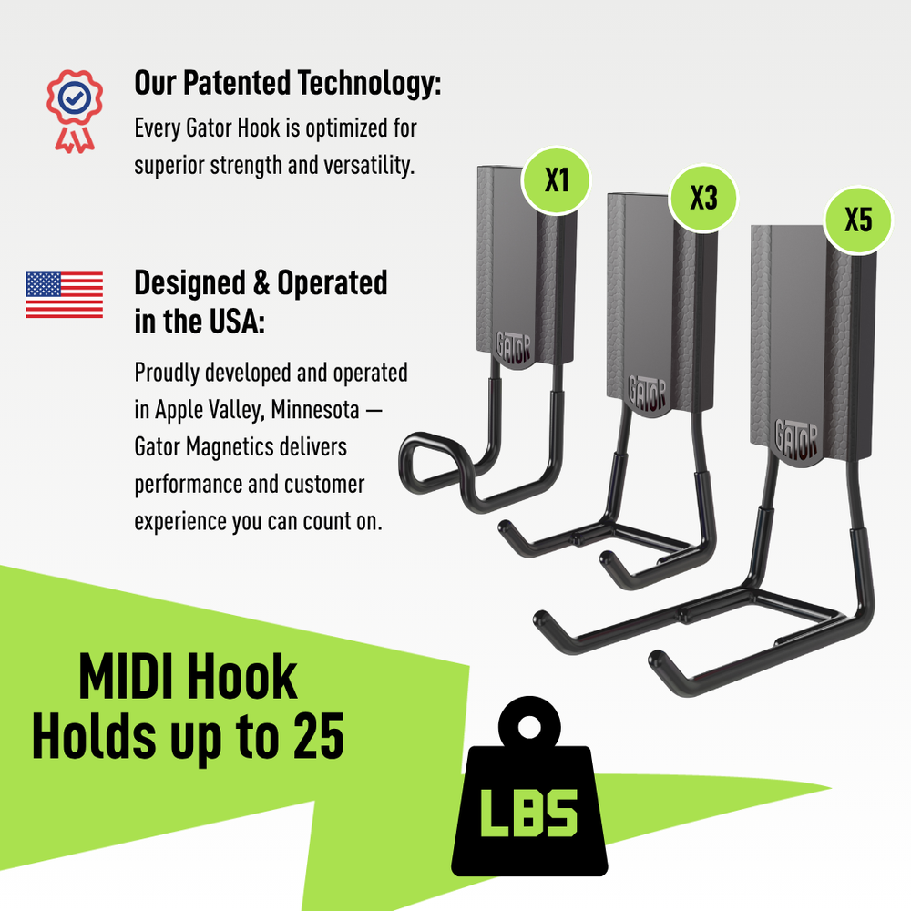 Lightweight MIDI Magnetic Hook 9-Pack - Holds up to 25 lbs