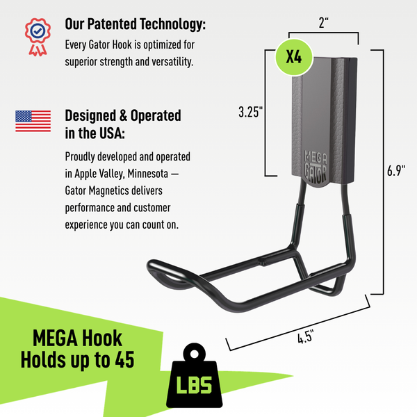 4.5" MEGA Closed Magnetic Hook 4-Pack - Holds 45 lbs